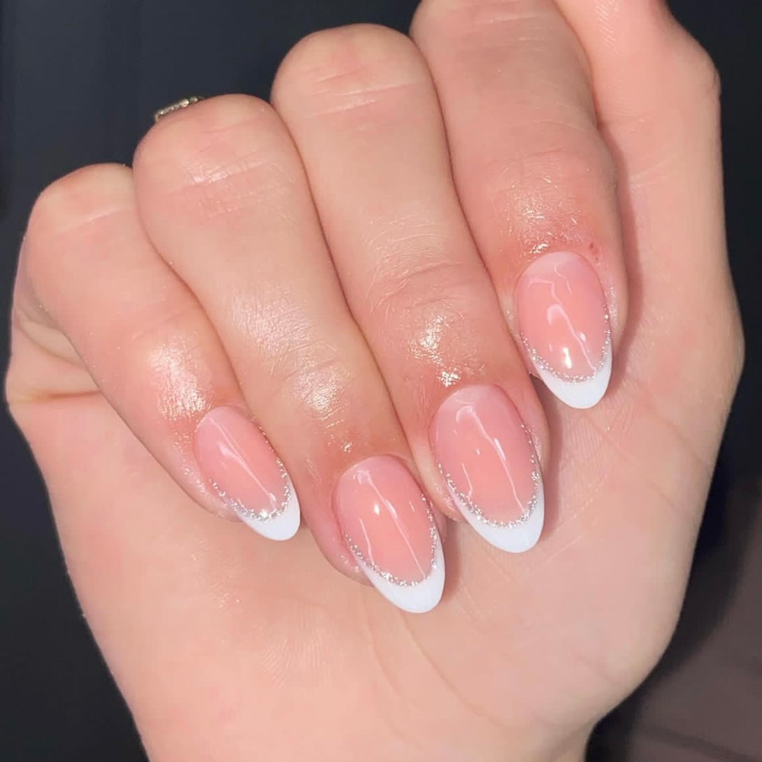 QUINNAS WHITE FRENCH TIP SILVER LINES SEMICURED UV GEL NAIL STICKER KI ...