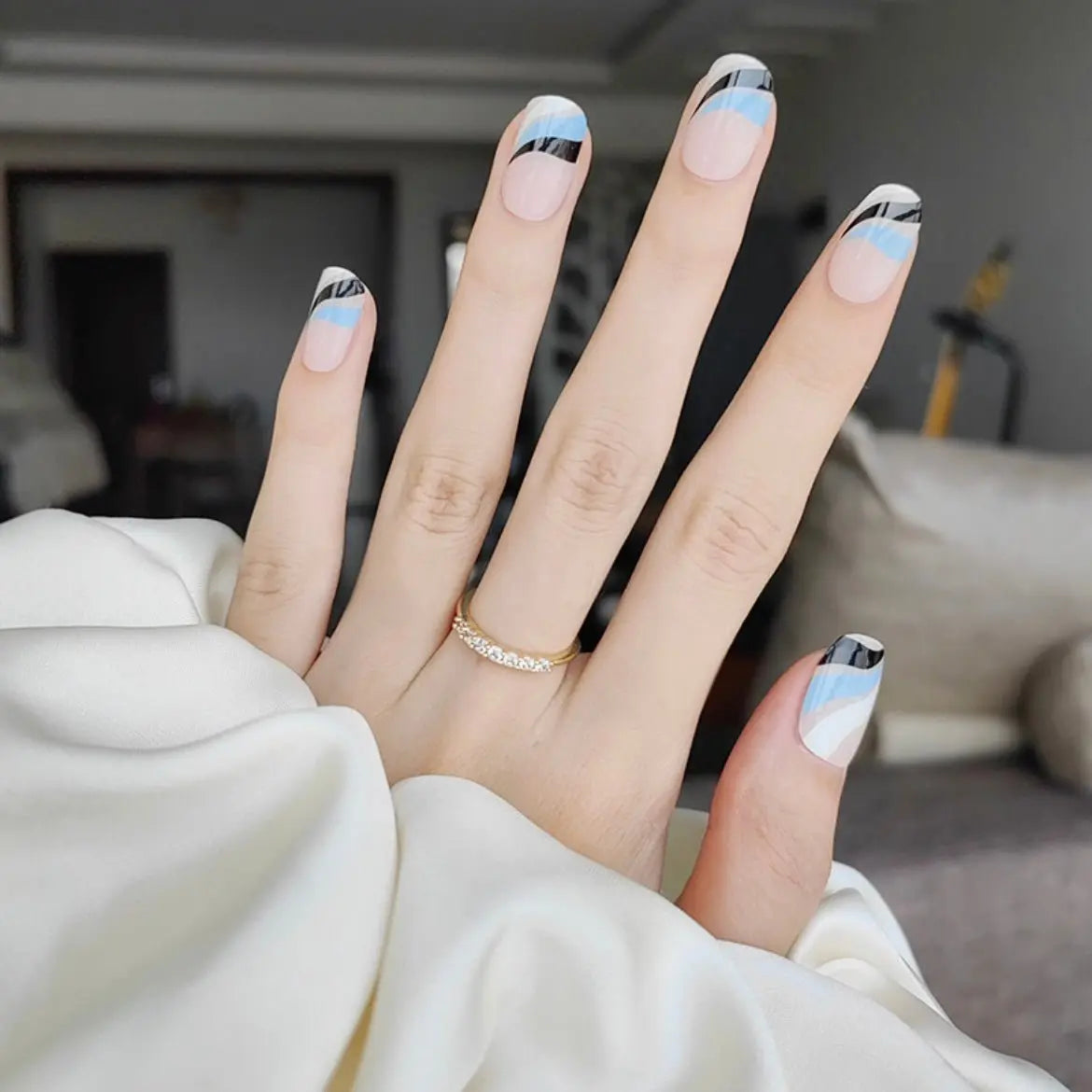 FRENCH THREE-COLOR LINES - SEMICURED UV GEL NAIL STICKERS KIT NG200081 ...